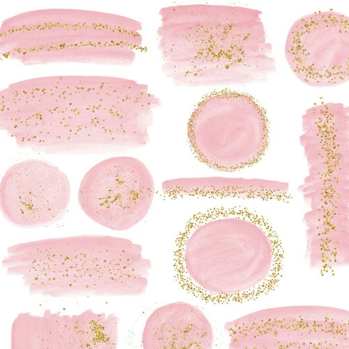 Pink Watercolor Strokes With Gold Glitter Hand Painted - Etsy