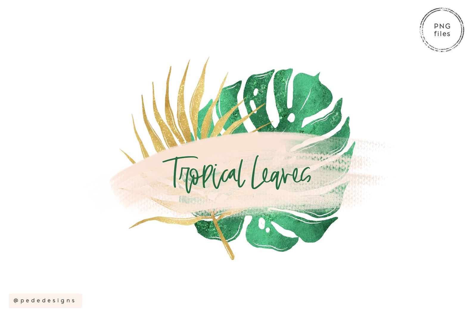 Green & Gold Tropical Leaves Clip Art, Botanical, Monstera, Gold Foil ...