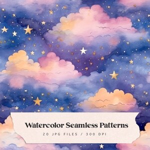 Cute Sky Digital Paper, Nursery Digital Paper Pack, Clouds Seamless ...