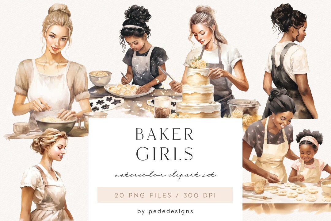 Baker Girls, Girl Watercolor Graphics, Baking Clipart, Cooking Png ...