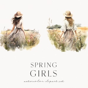 Spring Girls Clipart, Watercolor Girl Graphics, Watercolor Spring ...