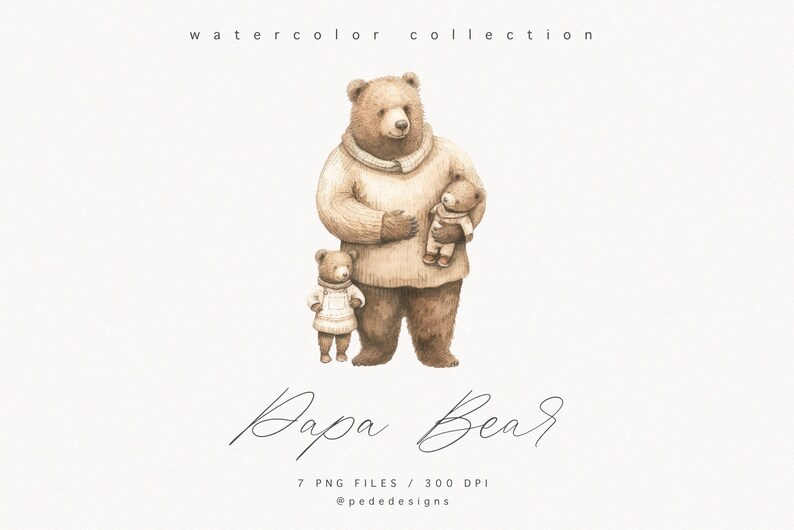 Papa Bear Clipart: Watercolor Father's Day Graphics (download) - Etsy