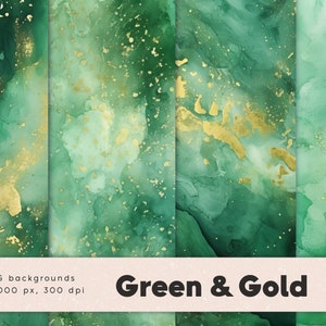 Green & Gold Backgrounds, Watercolor Paint Texture, Luxury Digital ...