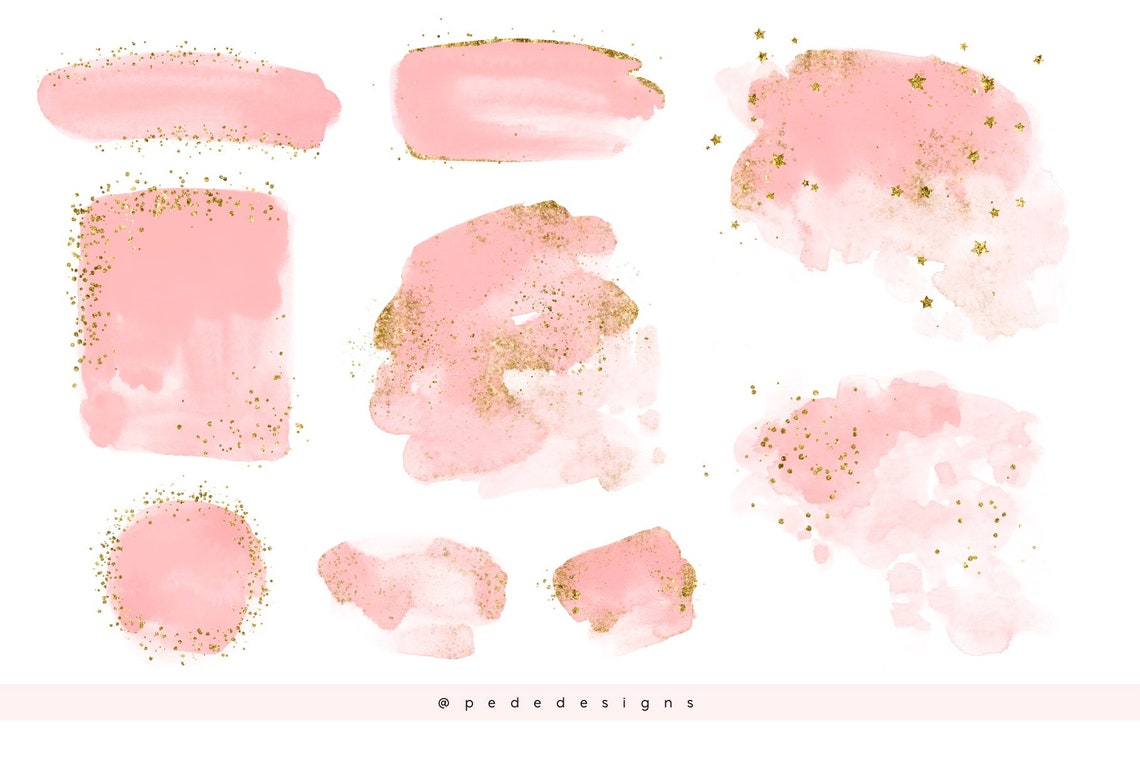 Watercolor Strokes Clipart Gold Glitter Pink Watercolor | Etsy
