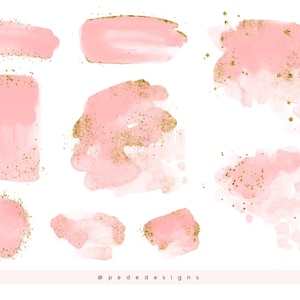 Watercolor Strokes Clipart, Gold Glitter, Pink Watercolor Splash, Paint ...