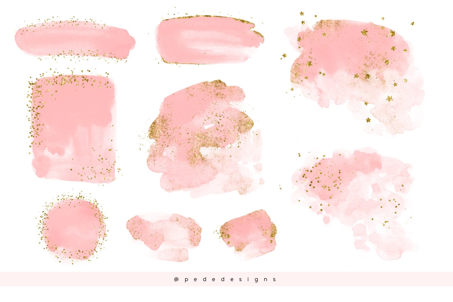 Watercolor Strokes Clipart Gold Glitter Pink Watercolor | Etsy