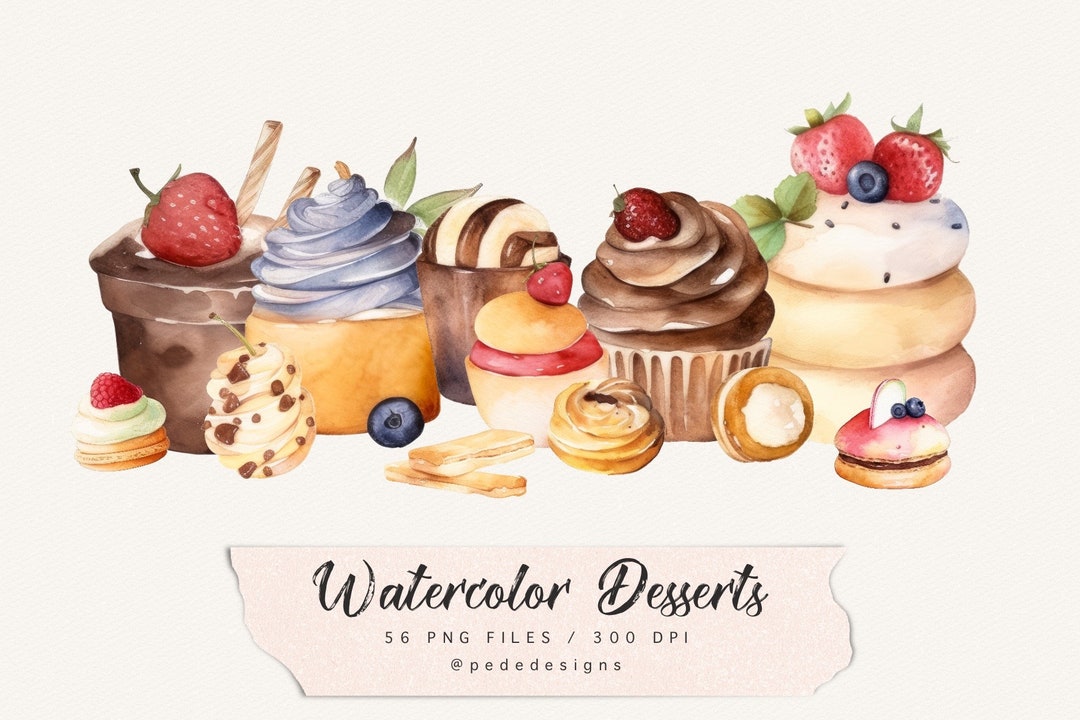 Watercolor Desserts Clip Art, Candy Clipart, Sweets Illustration ...