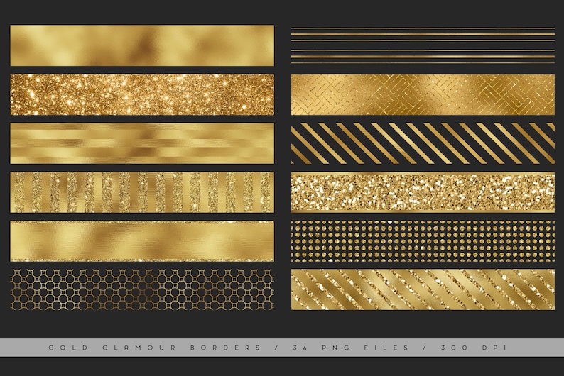 Gold Glamour Borders Clipart: Sparkly Gold Foil Design Elements (PNG ...