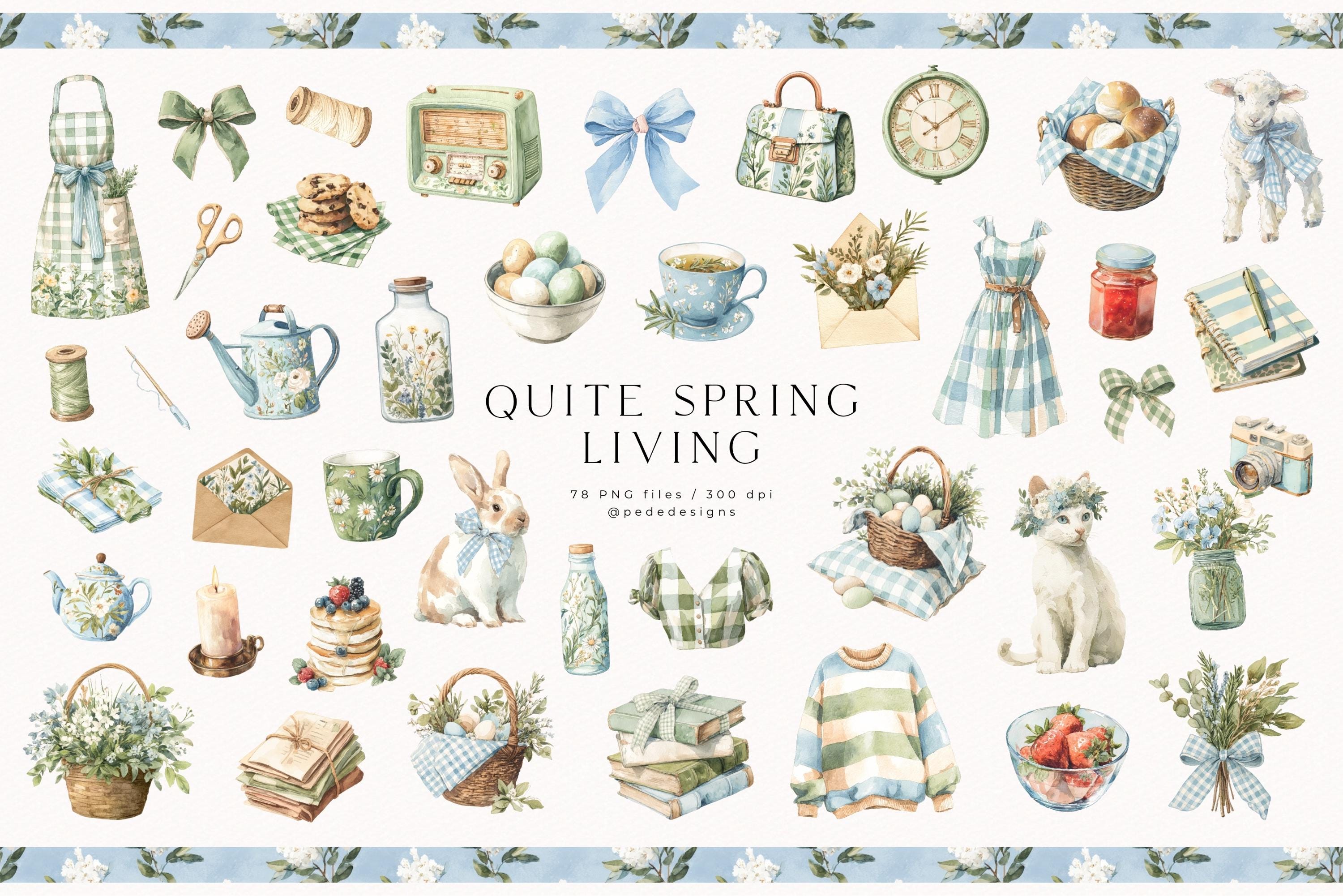 Quiet Spring Living Watercolor Illustrations | Cottagecore Home | Soft ...