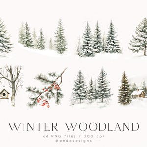Winter Woodland, Watercolor Winter Clipart, Winter Animals, Woodland ...