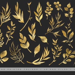 Gold Watercolor Foliage Gold Clip Art Glitter Leaves Golden - Etsy