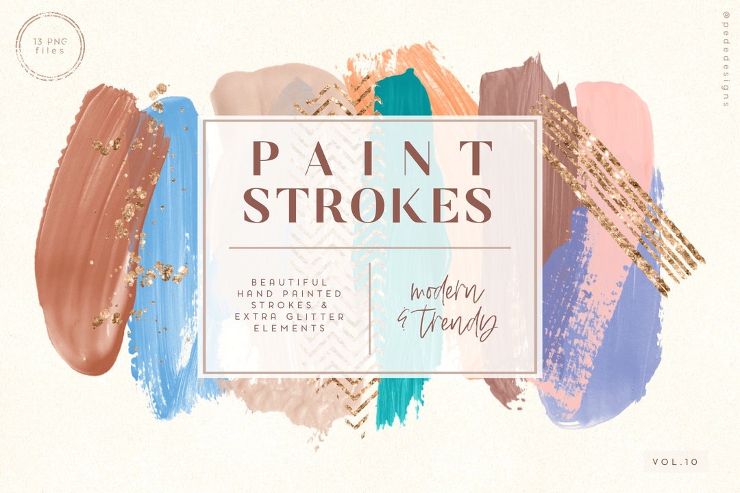 Paint Strokes Clip Art, Brush Stroke Clipart, Acrylic Paint, Glitter ...