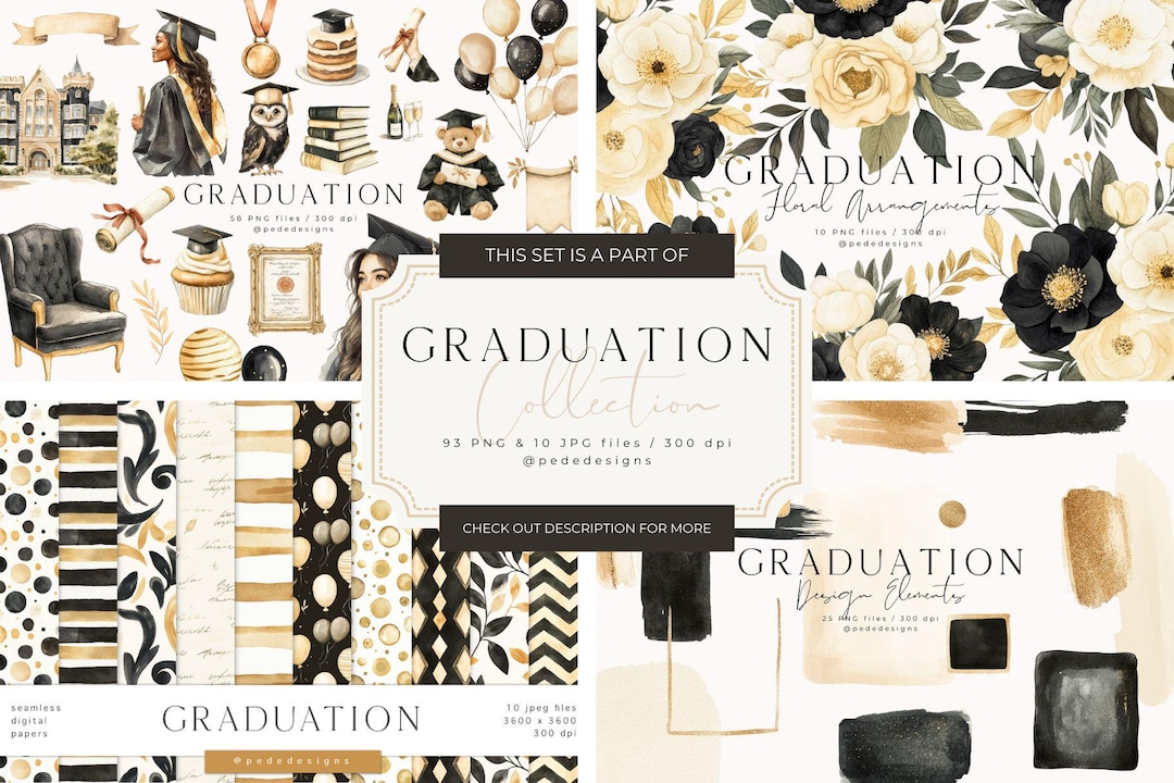 Graduation Collection, Clipart Library, Watercolor Illustrations ...