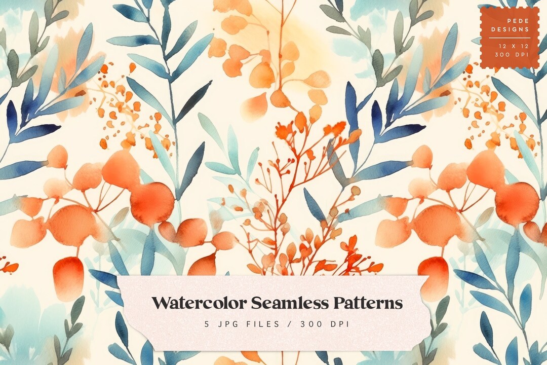 Watercolor Foliage Digital Paper, Watercolor Floral Pattern, Seamless ...