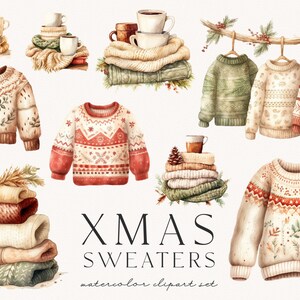 Christmas Sweaters Clipart, Watercolor Cozy Christmas, Xmas Clipart ...