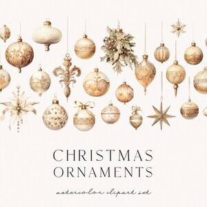 Christmas Ornaments Clipart, Watercolor Christmas Baubles, Gold Png ...