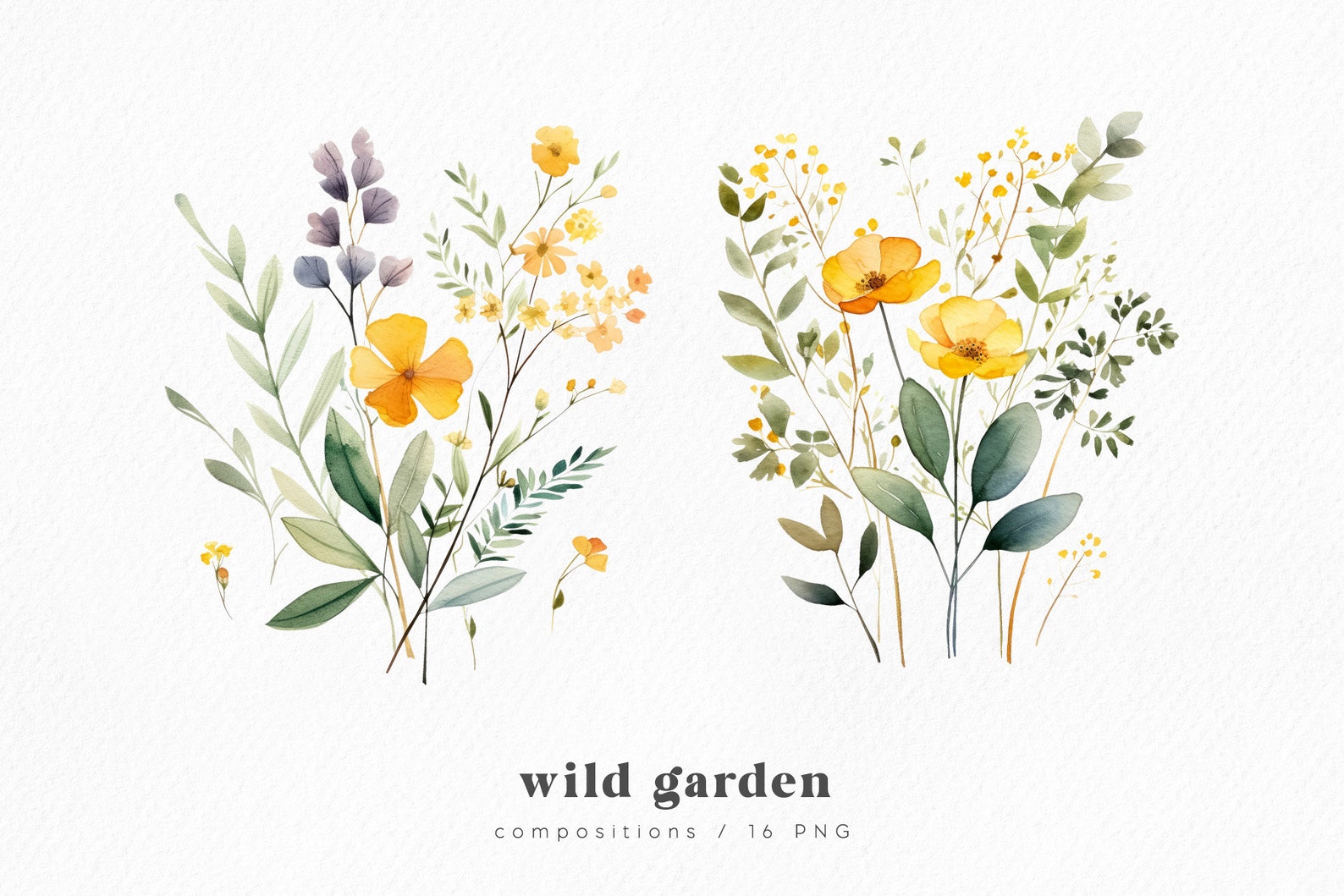 Watercolor Wild Flowers Clip Art Pack, Watercolor Garden Floral, Floral ...