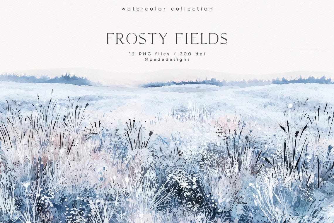 Frosty Fields, Watercolor Winter Scenery, Landscape Graphics, Winter ...