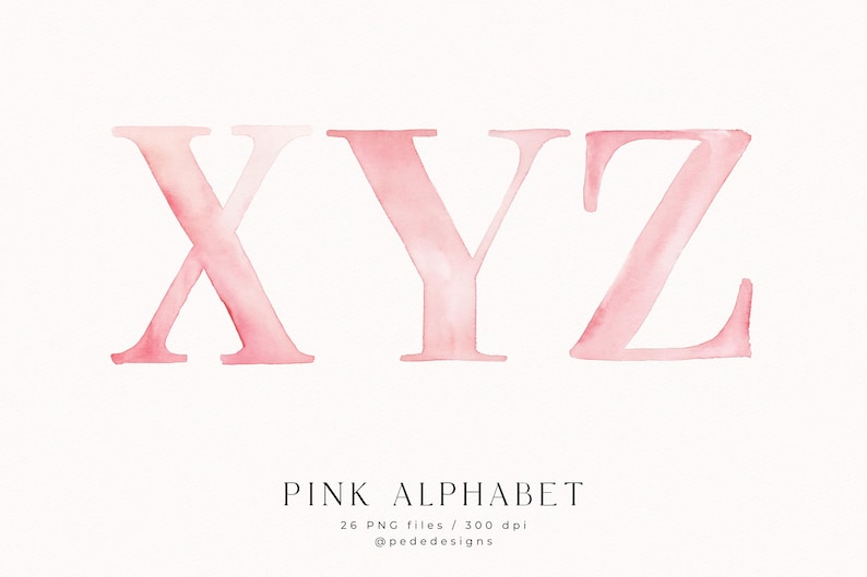 Watercolor Pink Alphabet Clipart – Hand Painted Serif Letters PNG | A-Z ...