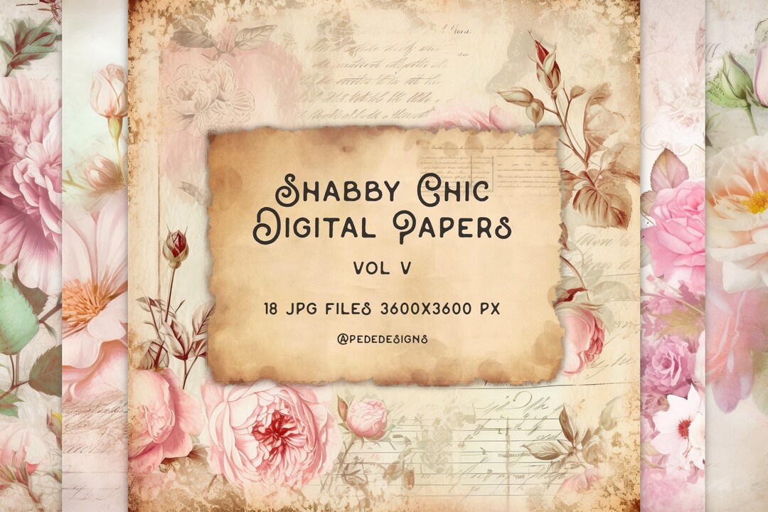 Shabby Chic Digital Paper, Vintage Papers, Junk Journal Pages, Romantic ...