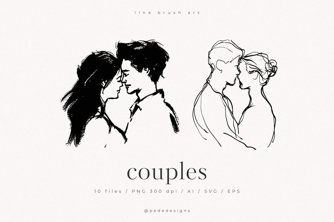 Line Brush Art, Couples Clipart, Love Graphics, Line Art of Love, Fine ...