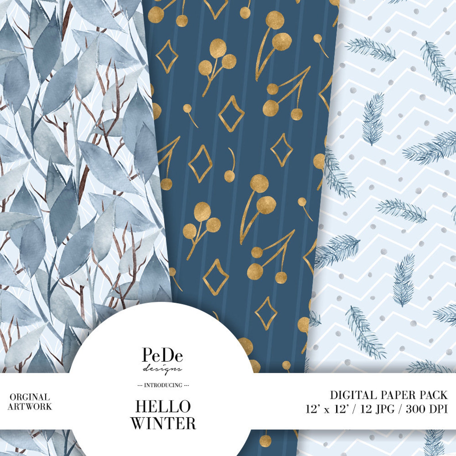 Hello Winter Winter Digital Paper Pack Watercolor Winter - Etsy