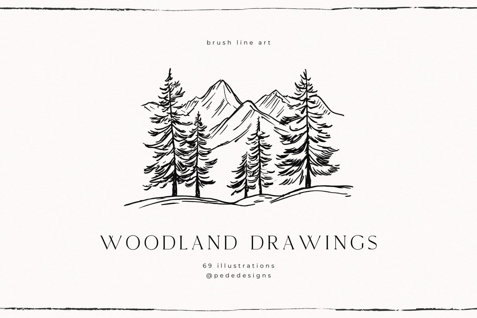 Woodland Drawings, Brush Line Art, Forest Clipart, Vector Files, Png ...