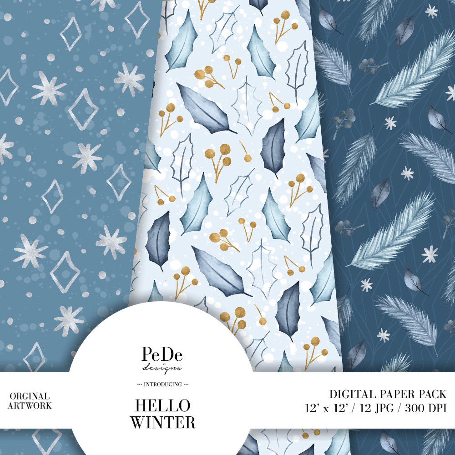 Hello Winter Winter Digital Paper Pack Watercolor Winter - Etsy