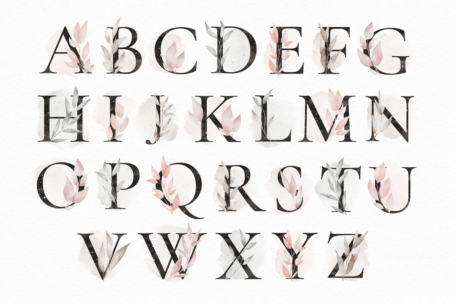 Decorative Alphabet Clipart Letters With Leaves Black - Etsy