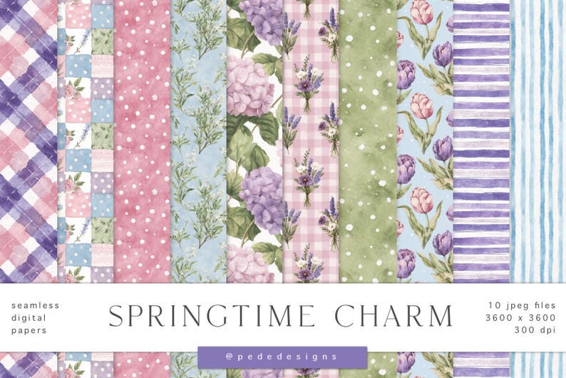 Springtime Charm Digital Papers | Watercolor Spring Patterns | Floral ...