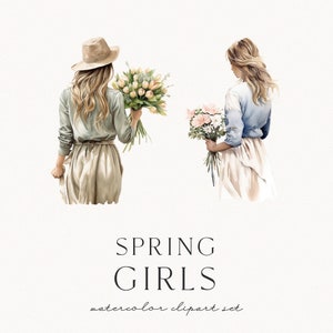 Spring Girls Clipart, Watercolor Girl Graphics, Watercolor Spring ...
