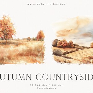 Autumn Countryside Clip Art Set, Watercolor Landscape, Watercolor Fall ...