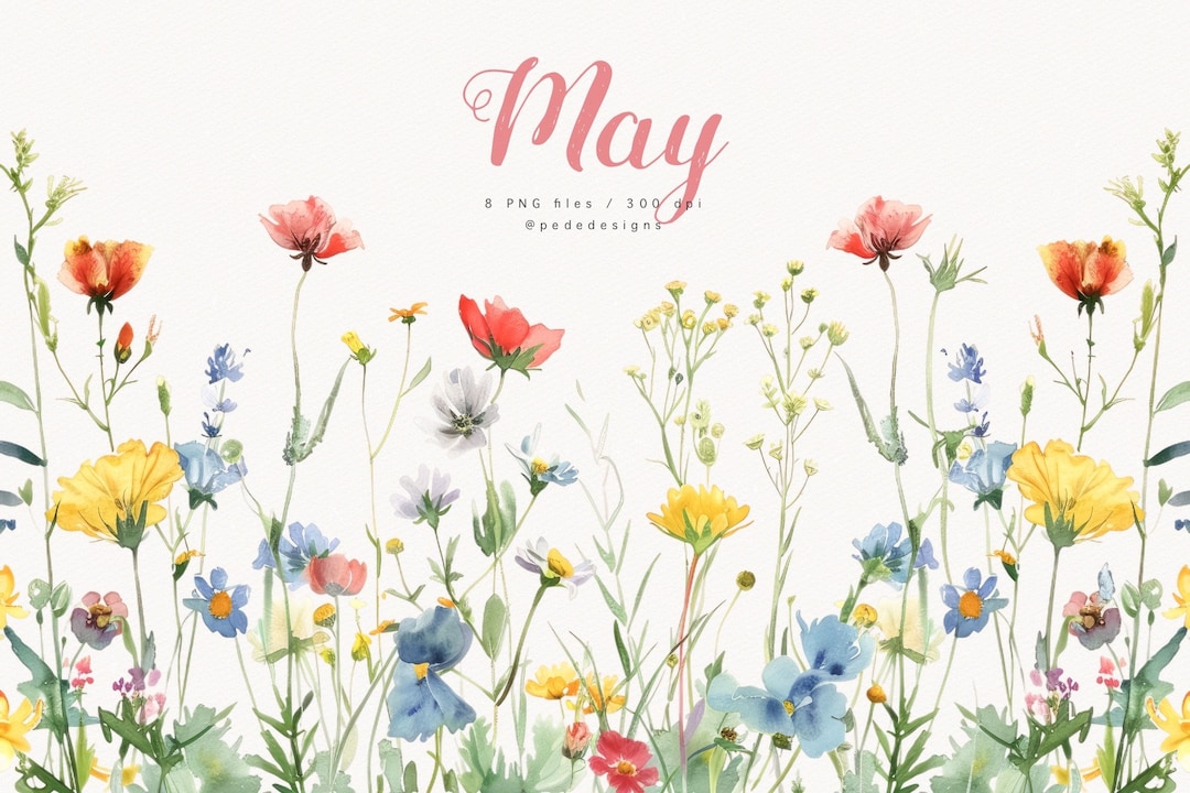 May Wildflower Borders – Watercolor Floral Clipart | Digital Download ...