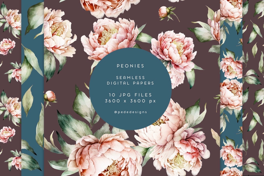 Peony Digital Paper, Flowers Pattern, Planner Supplies, Seamless ...