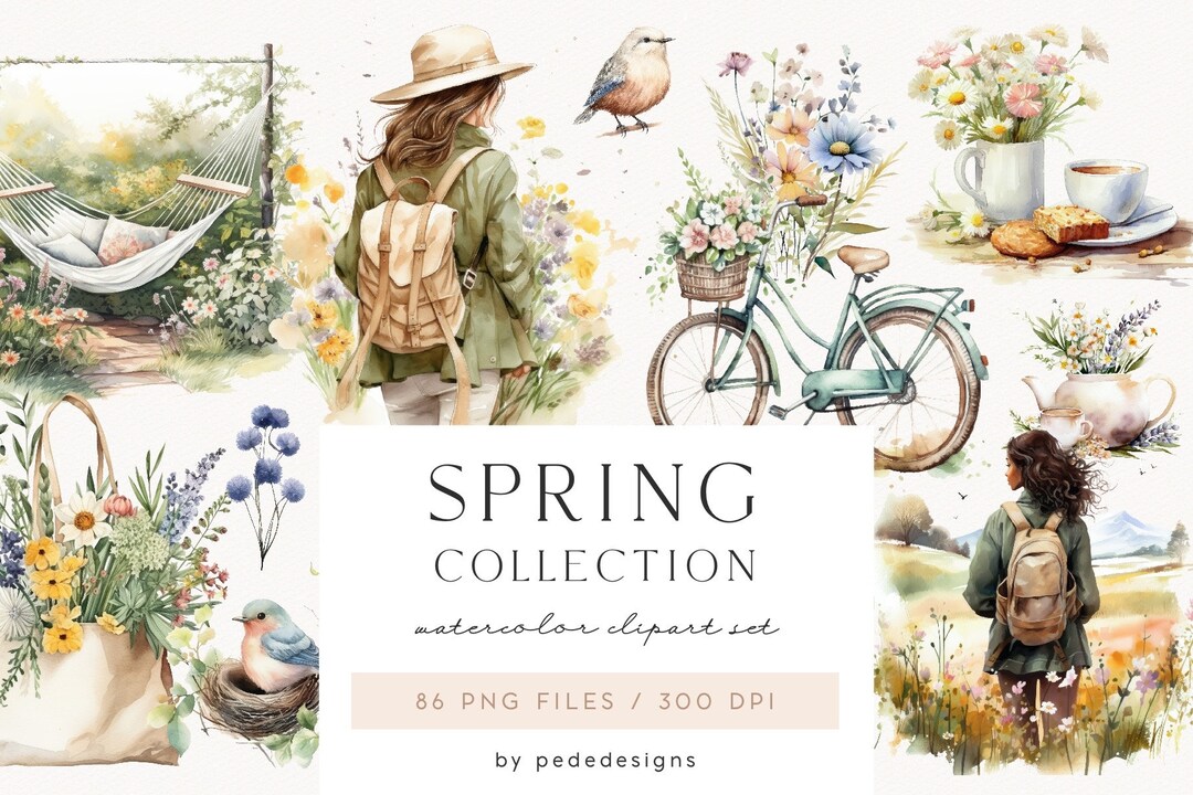 Spring Collection, Watercolor Spring Clipart, Travel Graphics, Spring ...