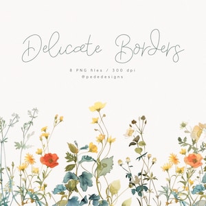 Delicate Borders, Watercolor Wild Flowers Clipart, Watercolor Floral ...