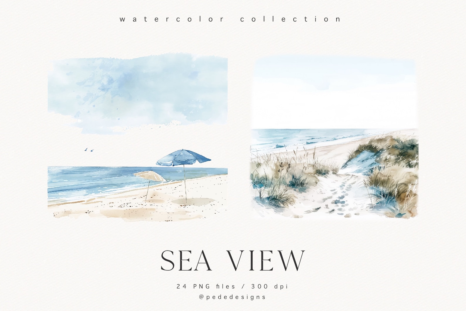 Sea View Illustration, Watercolor View Clipart, Travel Graphics, Summer ...