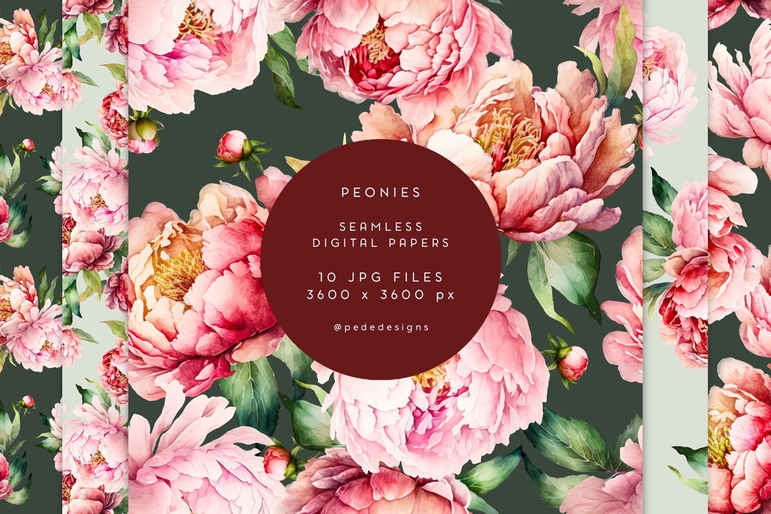 Peony Digital Paper, Flowers Pattern, Watercolor Patterns, Seamless ...