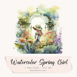 Watercolor Spring Girl Clip Art, Spring Graphics, Watercolor Spring ...