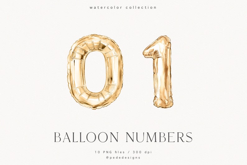 Gold Balloon Numbers Clipart Set, Foil Balloon Clipart, Party ...