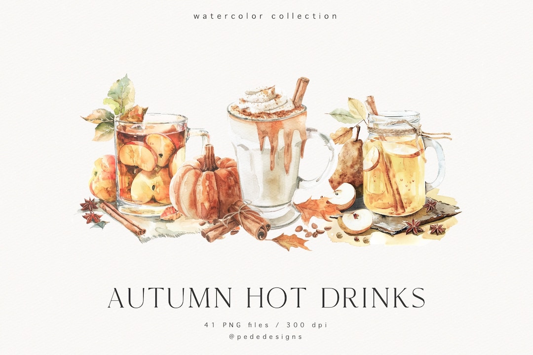 Autumn Hot Drinks Collection Clipart, Cozy Clipart, Menu Clipart, Non ...