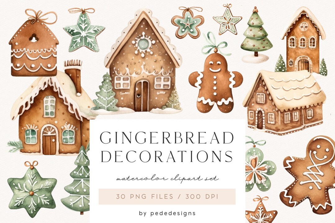 Watercolor Gingerbread Clipart: Christmas Decorations, Sweets (PNG ...
