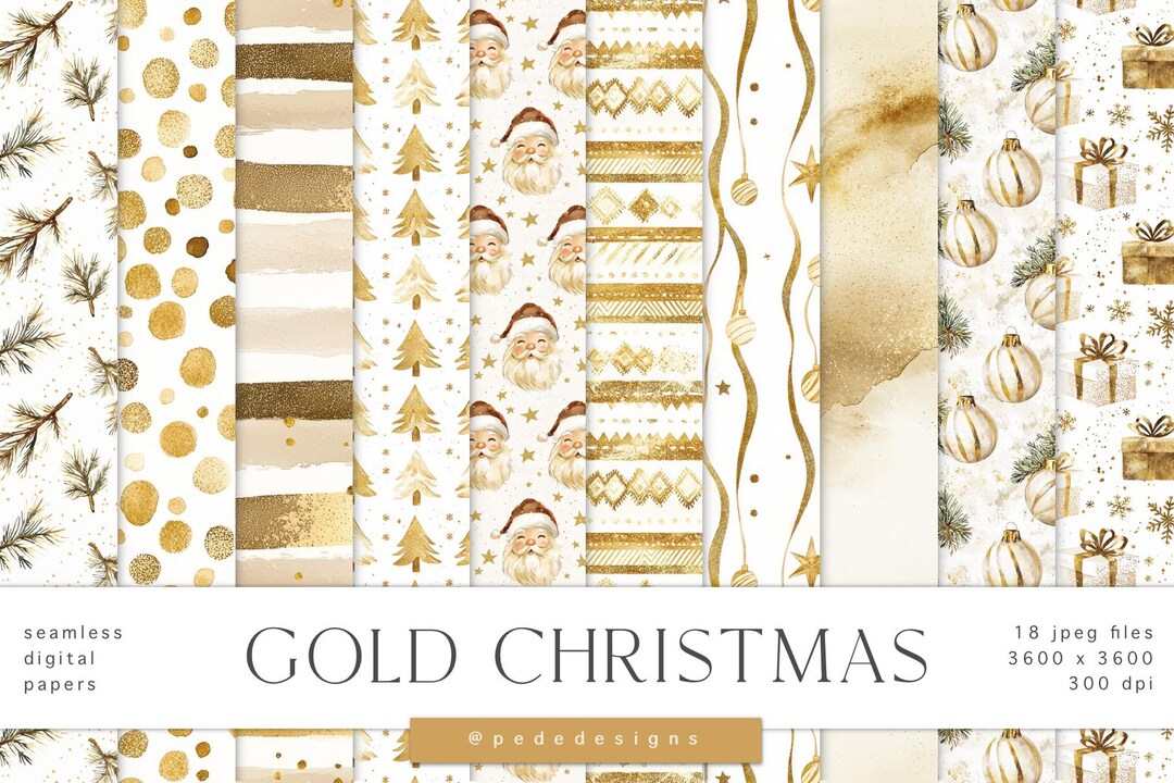 Gold Christmas Digital Paper Pack, Christmas Digital Papers, Holiday ...