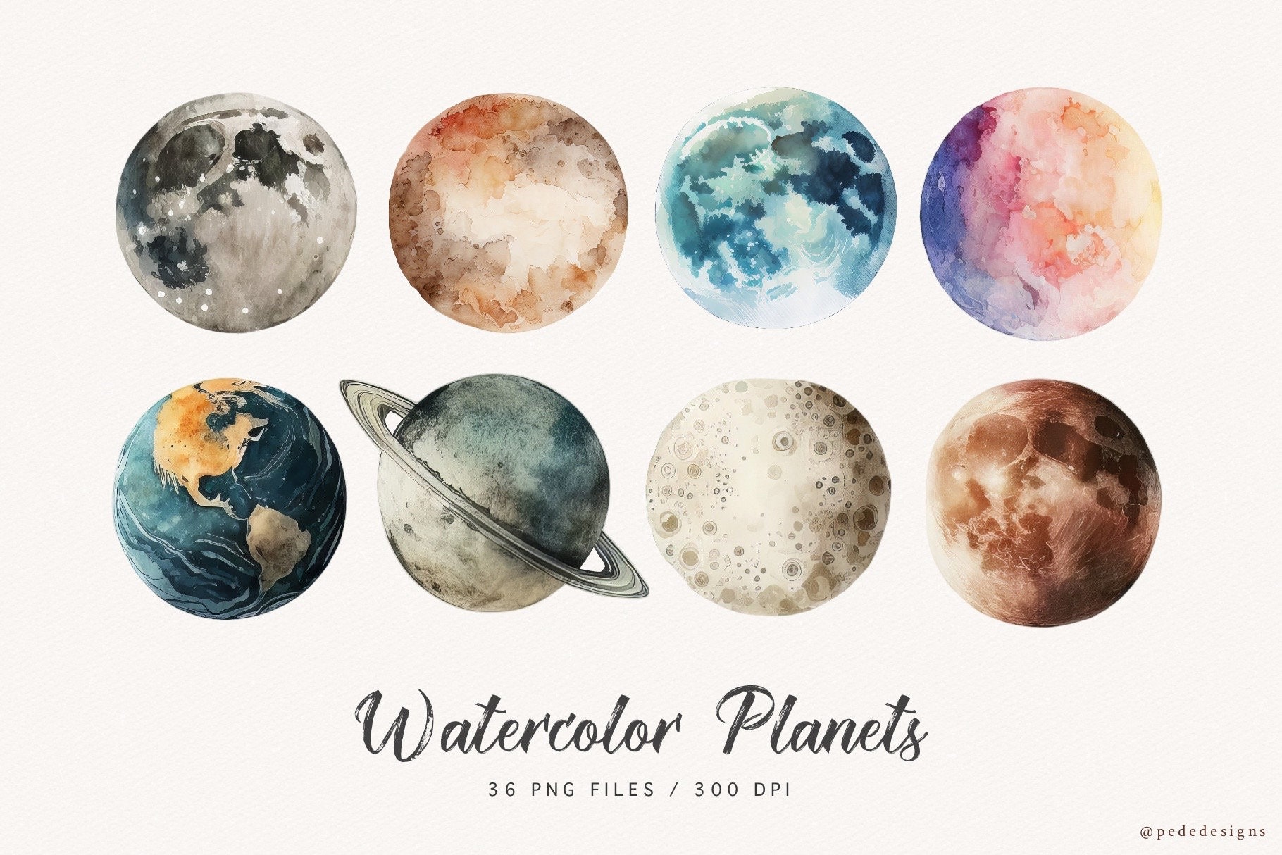 Watercolor Planet Clip Art Planets Clipart Solar System - Etsy
