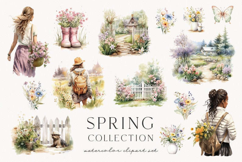 Spring Collection, Watercolor Spring Clipart, Travel Graphics, Spring ...