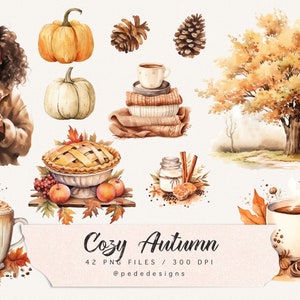 Cozy Autumn, Watercolor Autumn Clipart, Fall Png Graphics, Falling ...