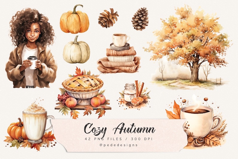 Cozy Autumn, Watercolor Autumn Clipart, Fall Png Graphics, Falling ...