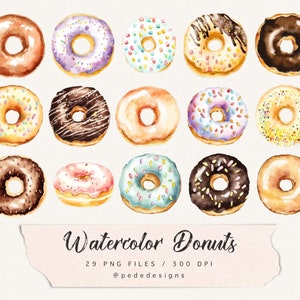 Watercolor Donuts Clip Art, Chocolate Donuts, Sweets Illustration ...
