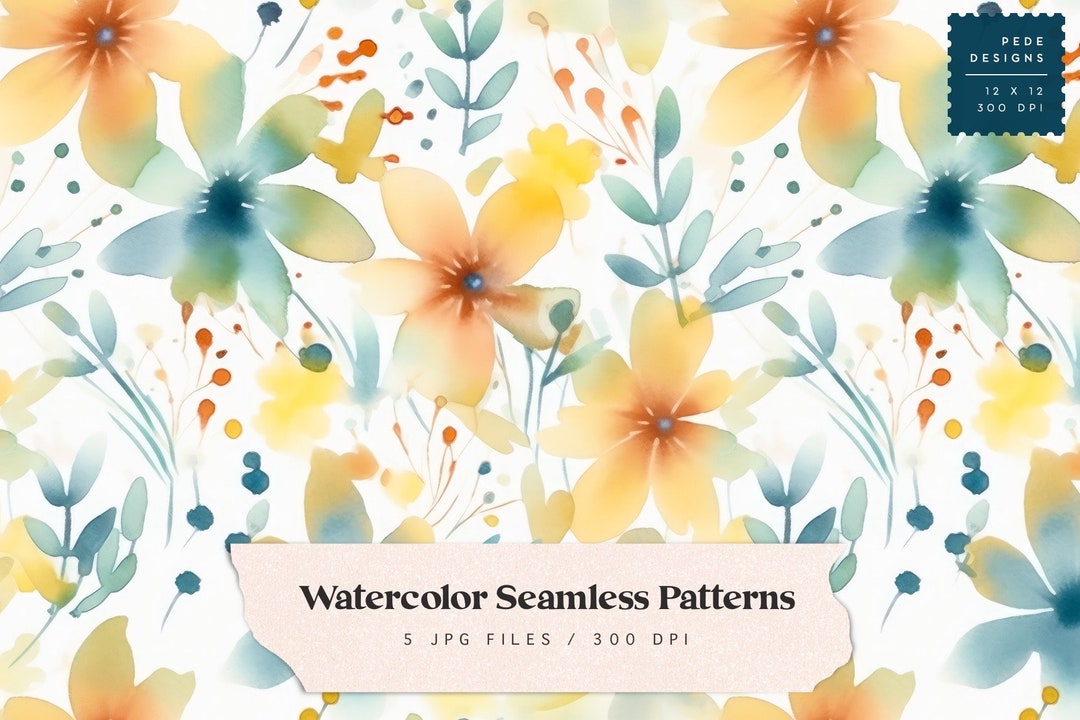 Watercolor Floral Digital Paper, Watercolor Cute Flowers Pattern ...