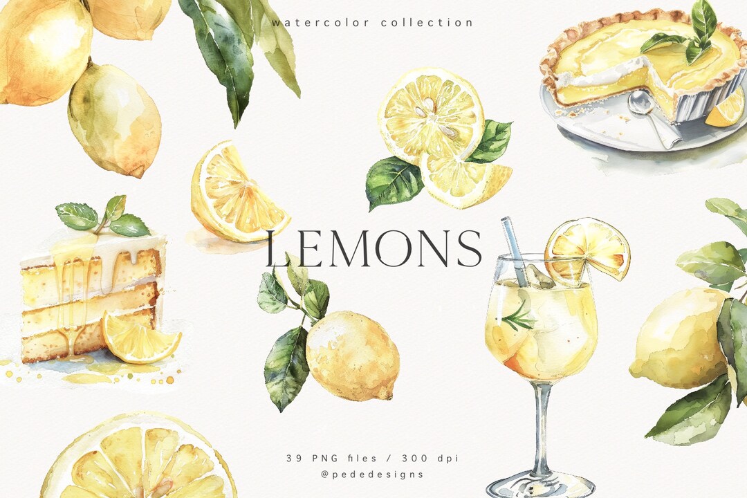 Lemons Clipart, Watercolor Food Clipart, Fruit Clipart, Vege, Juice ...